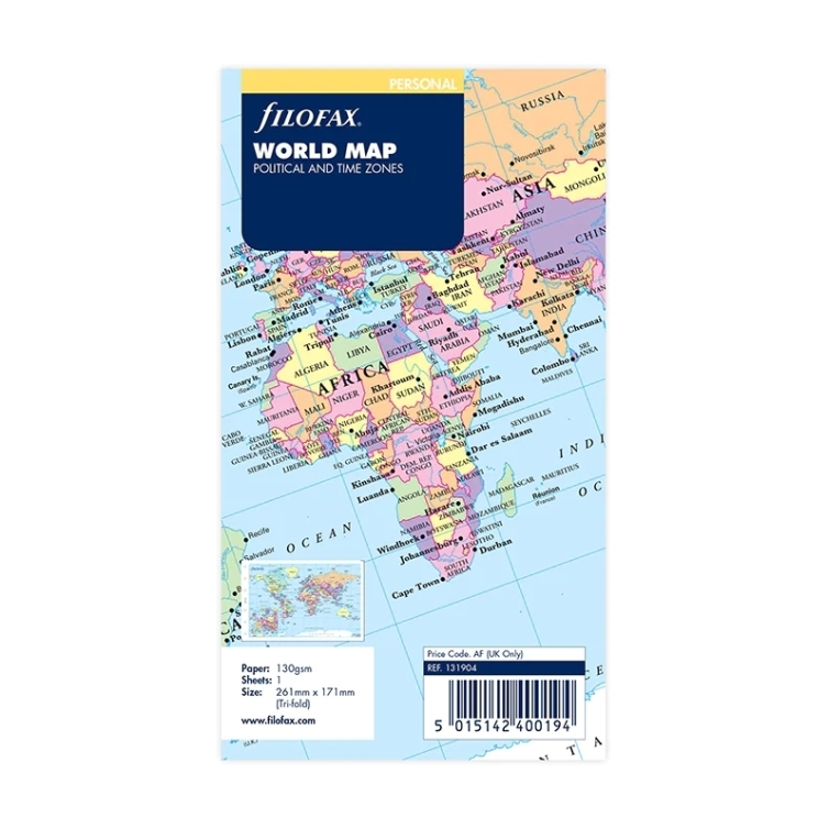 Filofax World Map Refill Personal | Exclusive Pen